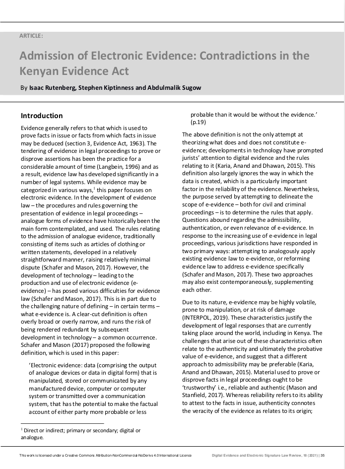 Admission of Electronic Evidence: Contradictions in the Kenyan Evidence ...
